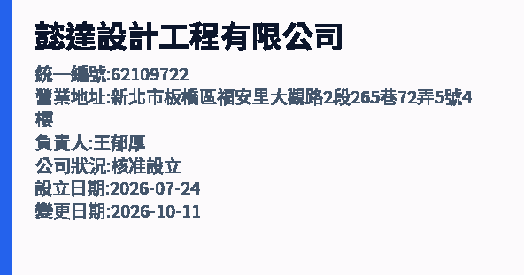 懿達設計工程有限公司的照片-統編 62109722(新北市) 公司登記資料與營業項目詳細圖表