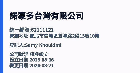 諾蒙多台灣有限公司的照片-統編 62111121(臺北市) 公司登記資料與營業項目詳細圖表