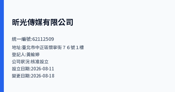 昕光傳媒有限公司的照片-統編 62112509(臺北市) 公司登記資料與營業項目詳細圖表