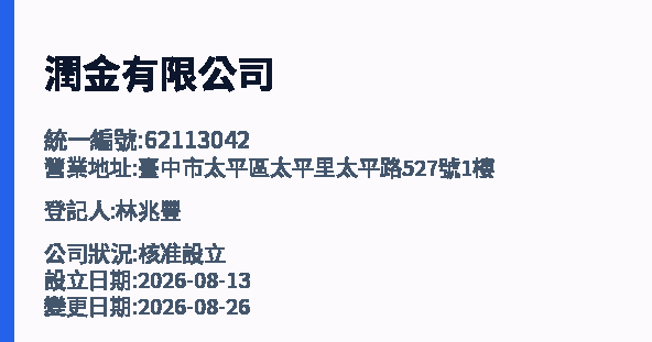 潤金有限公司的照片-統編 62113042(臺中市) 公司登記資料與營業項目詳細圖表