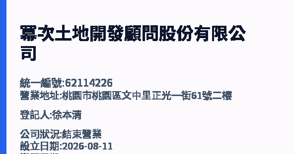 冪次土地開發顧問股份有限公司的照片-統編 62114226(桃園市) 公司登記資料與營業項目詳細圖表