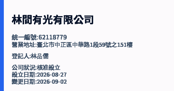 林間有光有限公司的照片-統編 62118779(臺北市) 公司登記資料與營業項目詳細圖表