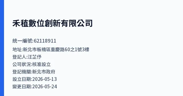 禾稙數位創新有限公司的照片-統編 62118911(新北市) 公司登記資料與營業項目詳細圖表