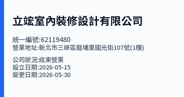 立竤室內裝修設計有限公司的照片-統編 62119480(新北市) 公司登記資料與營業項目詳細圖表
