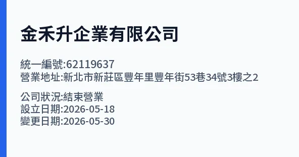 金禾升企業有限公司的照片-統編 62119637(新北市) 公司登記資料與營業項目詳細圖表