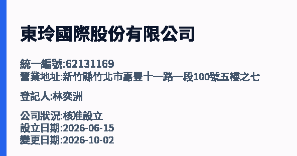 東玲國際股份有限公司的照片-統編 62131169 公司登記資料與營業項目詳細圖表