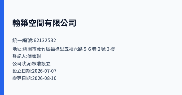 翰築空間有限公司的照片-統編 62132532(桃園市) 公司登記資料與營業項目詳細圖表