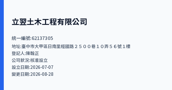 立翌土木工程有限公司的照片-統編 62137305 公司登記資料與營業項目詳細圖表
