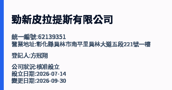 勁新皮拉提斯有限公司的照片-統編 62139351(彰化縣) 公司登記資料與營業項目詳細圖表