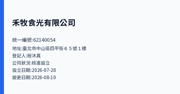 禾牧食光有限公司的照片-統編 62140054(臺北市) 公司登記資料與營業項目詳細圖表