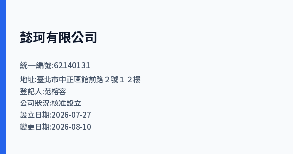 懿珂有限公司的照片-統編 62140131(臺北市) 公司登記資料與營業項目詳細圖表