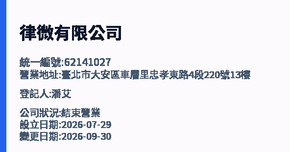 律微有限公司的照片-統編 62141027 公司登記資料與營業項目詳細圖表