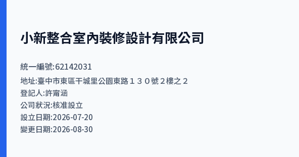小新整合室內裝修設計有限公司的照片-統編 62142031 公司登記資料與營業項目詳細圖表