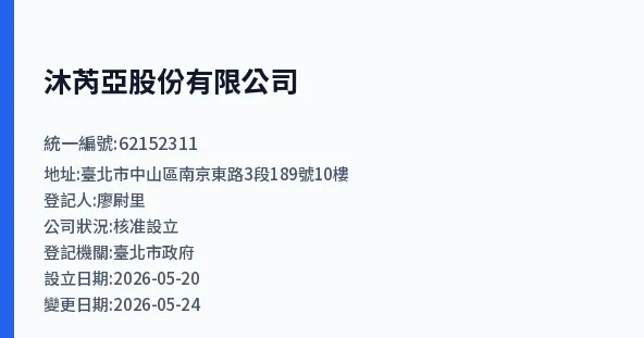 沐芮亞股份有限公司的照片-統編 62152311(臺北市) 公司登記資料與營業項目詳細圖表