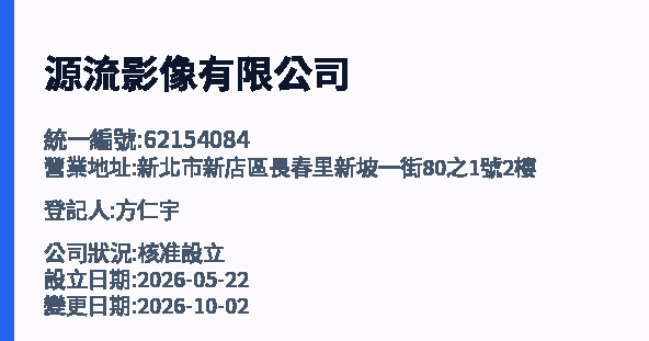 源流影像有限公司的照片-統編 62154084 公司登記資料與營業項目詳細圖表