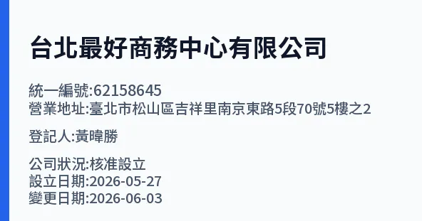 台北最好商務中心有限公司的照片-統編 62158645(臺北市) 公司登記資料與營業項目詳細圖表