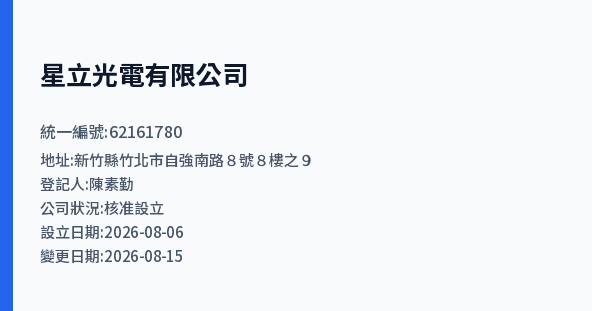 星立光電有限公司的照片-統編 62161780(新竹縣) 公司登記資料與營業項目詳細圖表