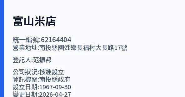 富山米店的照片-統編 62164404(南投縣) 公司登記資料與營業項目詳細圖表