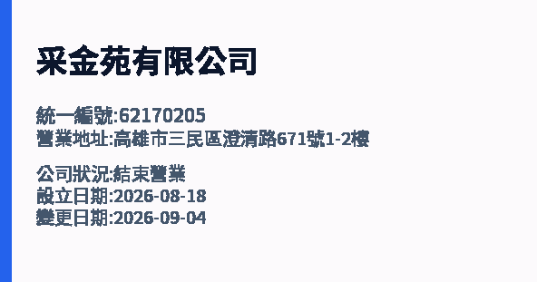 采金苑有限公司的照片-統編 62170205(高雄市) 公司登記資料與營業項目詳細圖表