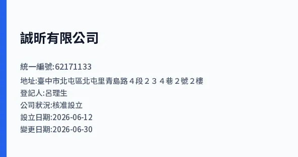 誠昕有限公司的照片-統編 62171133(臺中市) 公司登記資料與營業項目詳細圖表