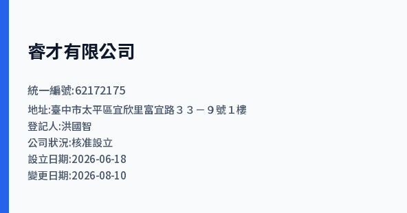 睿才有限公司的照片-統編 62172175 公司登記資料與營業項目詳細圖表