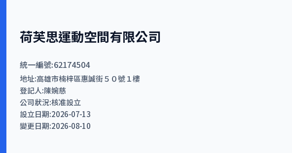 荷芙思運動空間有限公司的照片-統編 62174504(高雄市) 公司登記資料與營業項目詳細圖表