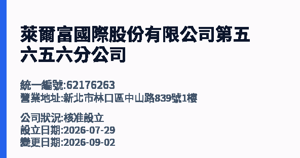 萊爾富國際股份有限公司第五六五六分公司的照片-統編 62176263(新北市) 公司登記資料與營業項目詳細圖表