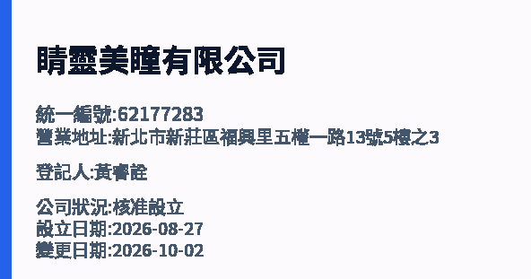 睛靈美瞳有限公司的照片-統編 62177283(新北市) 公司登記資料與營業項目詳細圖表