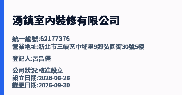 湧鎮室內裝修有限公司的照片-統編 62177376(新北市) 公司登記資料與營業項目詳細圖表