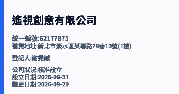 遙視創意有限公司的照片-統編 62177875(新北市) 公司登記資料與營業項目詳細圖表
