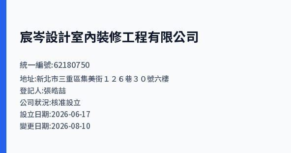 宸岑設計室內裝修工程有限公司的照片-統編 62180750 公司登記資料與營業項目詳細圖表