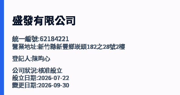 盛發有限公司的照片-統編 62184221(新竹縣) 公司登記資料與營業項目詳細圖表