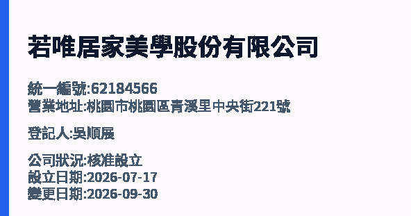 若唯居家美學股份有限公司的照片-統編 62184566(桃園市) 公司登記資料與營業項目詳細圖表