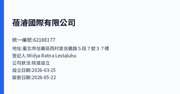 蓓濬國際有限公司的照片-統編 62188177(臺北市) 公司登記資料與營業項目詳細圖表
