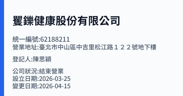 矍鑠健康股份有限公司的照片-統編 62188211(臺北市) 公司登記資料與營業項目詳細圖表