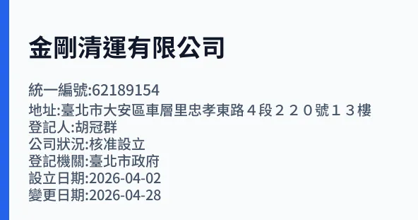 金剛清運有限公司的照片-統編 62189154(臺北市) 公司登記資料與營業項目詳細圖表