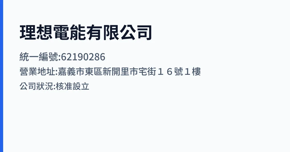 理想電能有限公司 - 統編 62190286(嘉義市) 公司登記資料與營業項目詳細圖表
