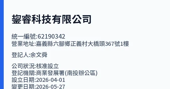 鋆睿科技有限公司的照片-統編 62190342(嘉義縣) 公司登記資料與營業項目詳細圖表