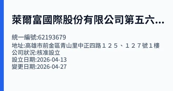 萊爾富國際股份有限公司第五六０六分公司的照片-統編 62193679(高雄市) 公司登記資料與營業項目詳細圖表