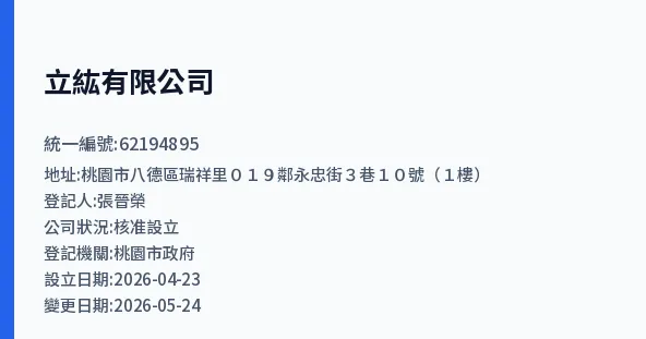 立紘有限公司的照片-統編 62194895(桃園市) 公司登記資料與營業項目詳細圖表
