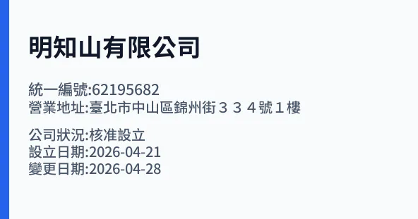 明知山有限公司的照片-統編 62195682(臺北市) 公司登記資料與營業項目詳細圖表