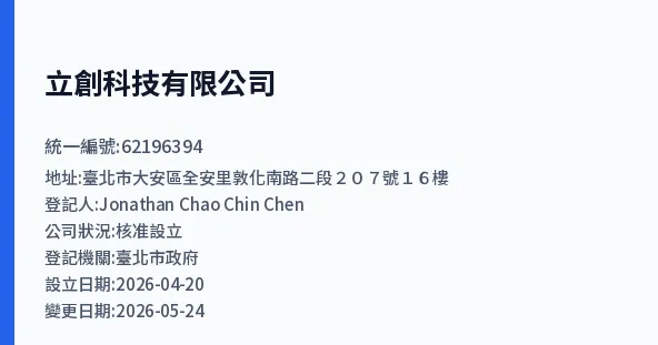 立創科技有限公司的照片-統編 62196394(臺北市) 公司登記資料與營業項目詳細圖表