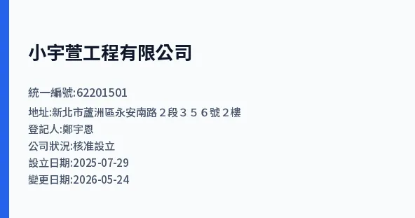 小宇萱工程有限公司的照片-統編 62201501(新北市) 公司登記資料與營業項目詳細圖表