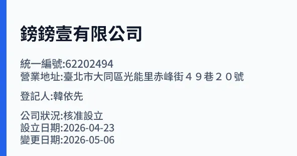 鎊鎊壹有限公司的照片-統編 62202494(臺北市) 公司登記資料與營業項目詳細圖表