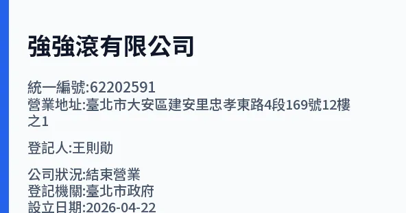 強強滾有限公司的照片-統編 62202591(臺北市) 公司登記資料與營業項目詳細圖表