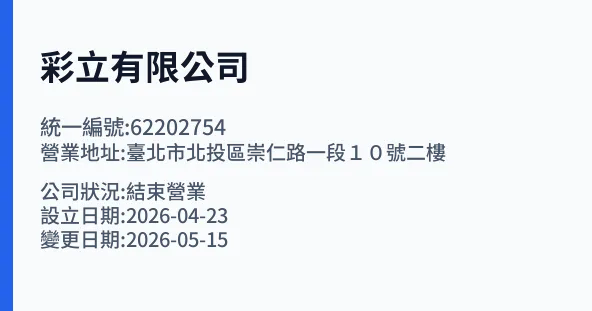 彩立有限公司的照片-統編 62202754(臺北市) 公司登記資料與營業項目詳細圖表