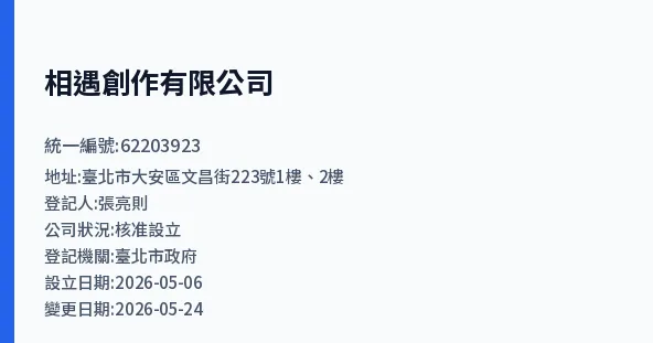 相遇創作有限公司的照片-統編 62203923(臺北市) 公司登記資料與營業項目詳細圖表