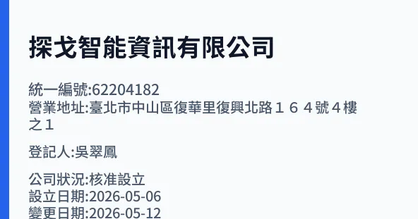 探戈智能資訊有限公司的照片-統編 62204182(臺北市) 公司登記資料與營業項目詳細圖表