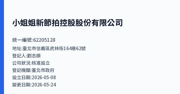 小姐姐新節拍控股股份有限公司的照片-統編 62205128(臺北市) 公司登記資料與營業項目詳細圖表