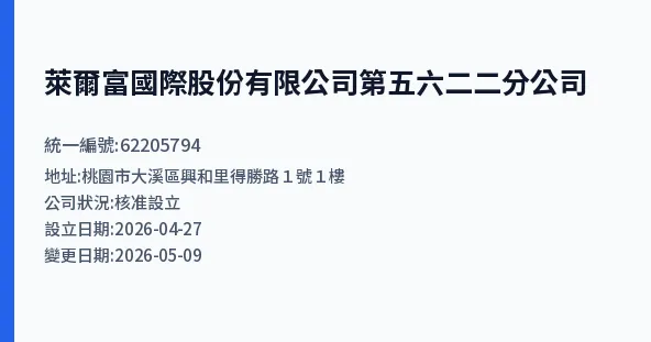 萊爾富國際股份有限公司第五六二二分公司的照片-統編 62205794(桃園市) 公司登記資料與營業項目詳細圖表